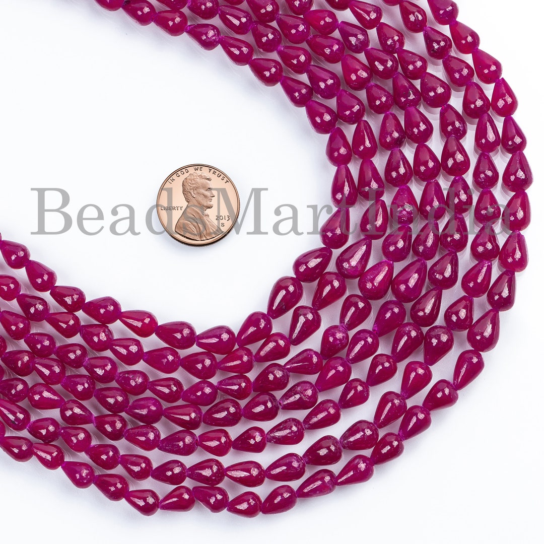 Natural Ruby Necklace, Ruby Smooth Beads Necklace, Ruby Drops Shape ...
