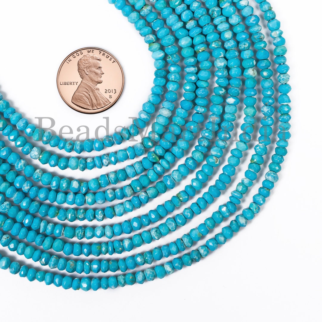 3.50-4mm Turquoise Faceted Rondelle Shape Beads, Turquoise Faceted ...