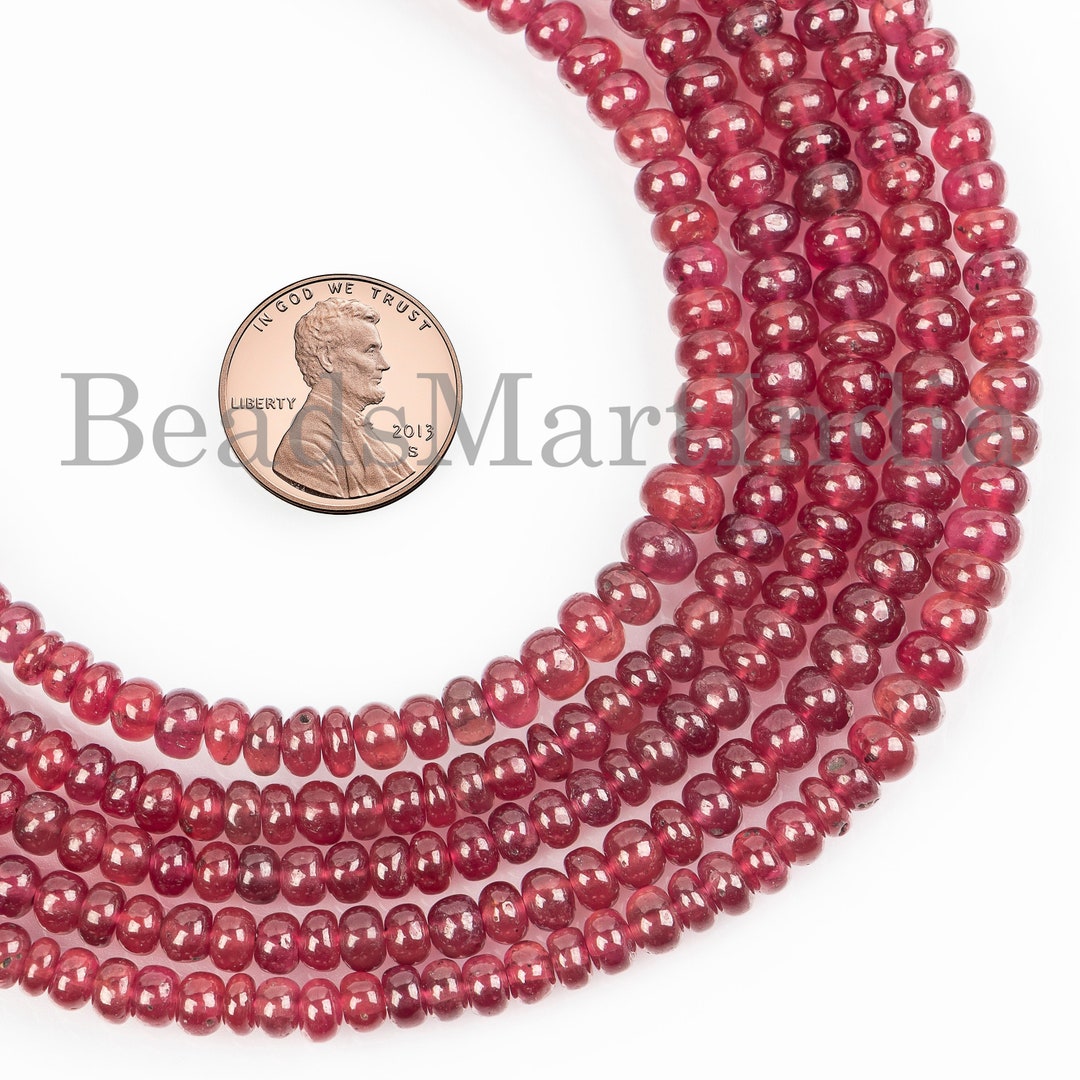 3.5-5.5mm Ruby Plain Rondelle Beads, Precious Ruby Gemstone Jewelry Beads, July Birthstone ...