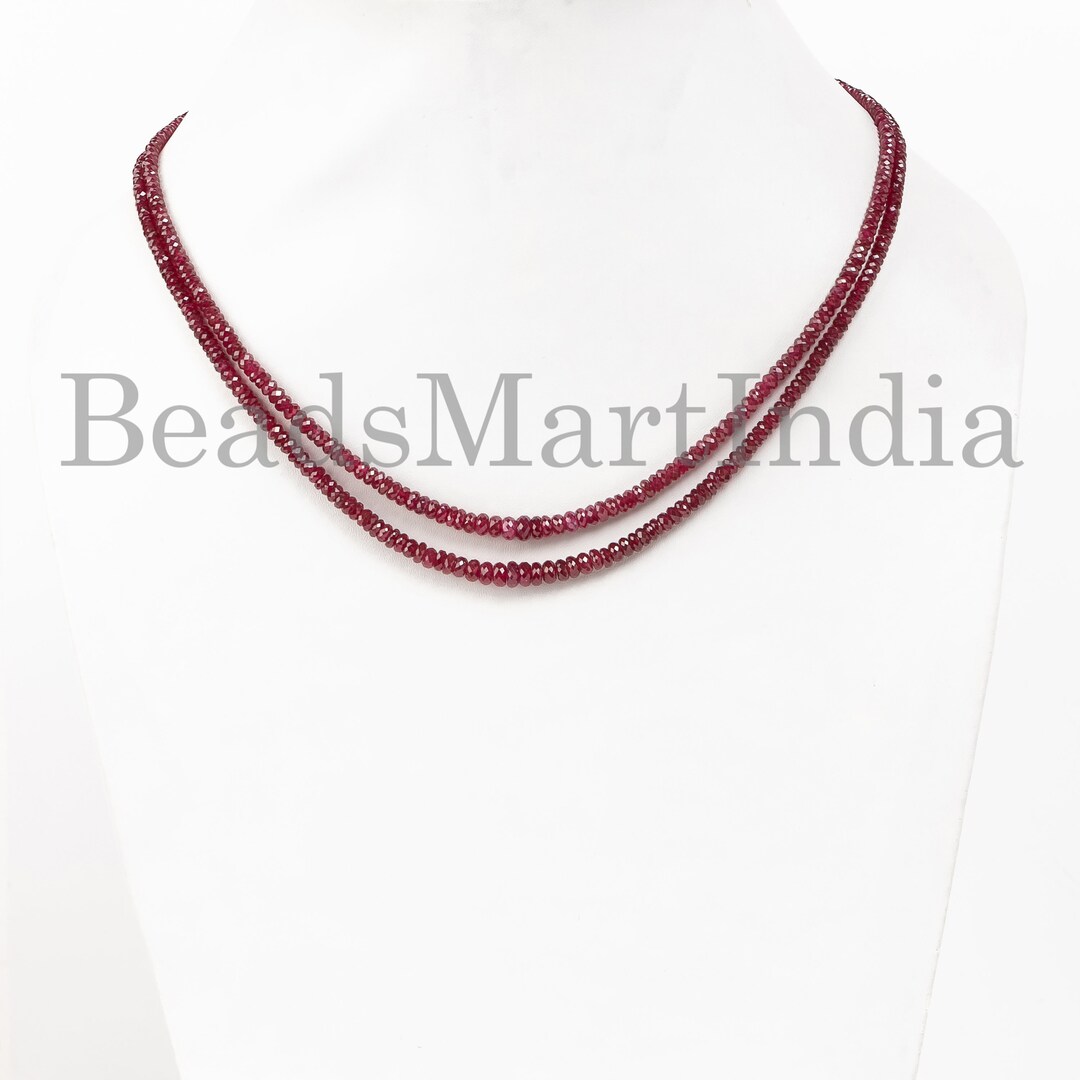 Elegant Burma Ruby Necklace, Natural Gemstone Beaded Necklace, Faceted ...