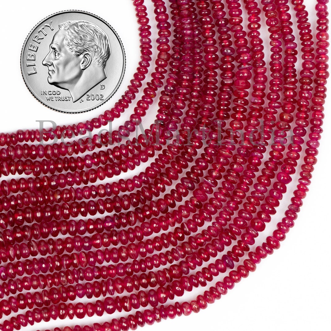 Longido Ruby Smooth Rondelle Beads, Natural Ruby Gemstone 2-3mm Plain ...