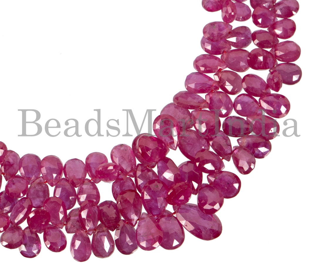 AAA Burma Ruby Faceted Pear Shape Beads, 3X4.50-6X9 Mm Burma Ruby ...
