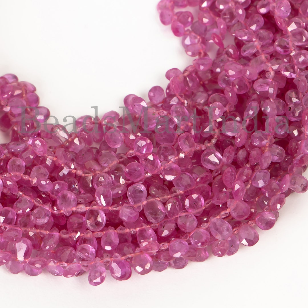 Genuine Burmese Ruby Pear Shaped Beads, Burma Ruby Faceted Gemstone, 2 ...