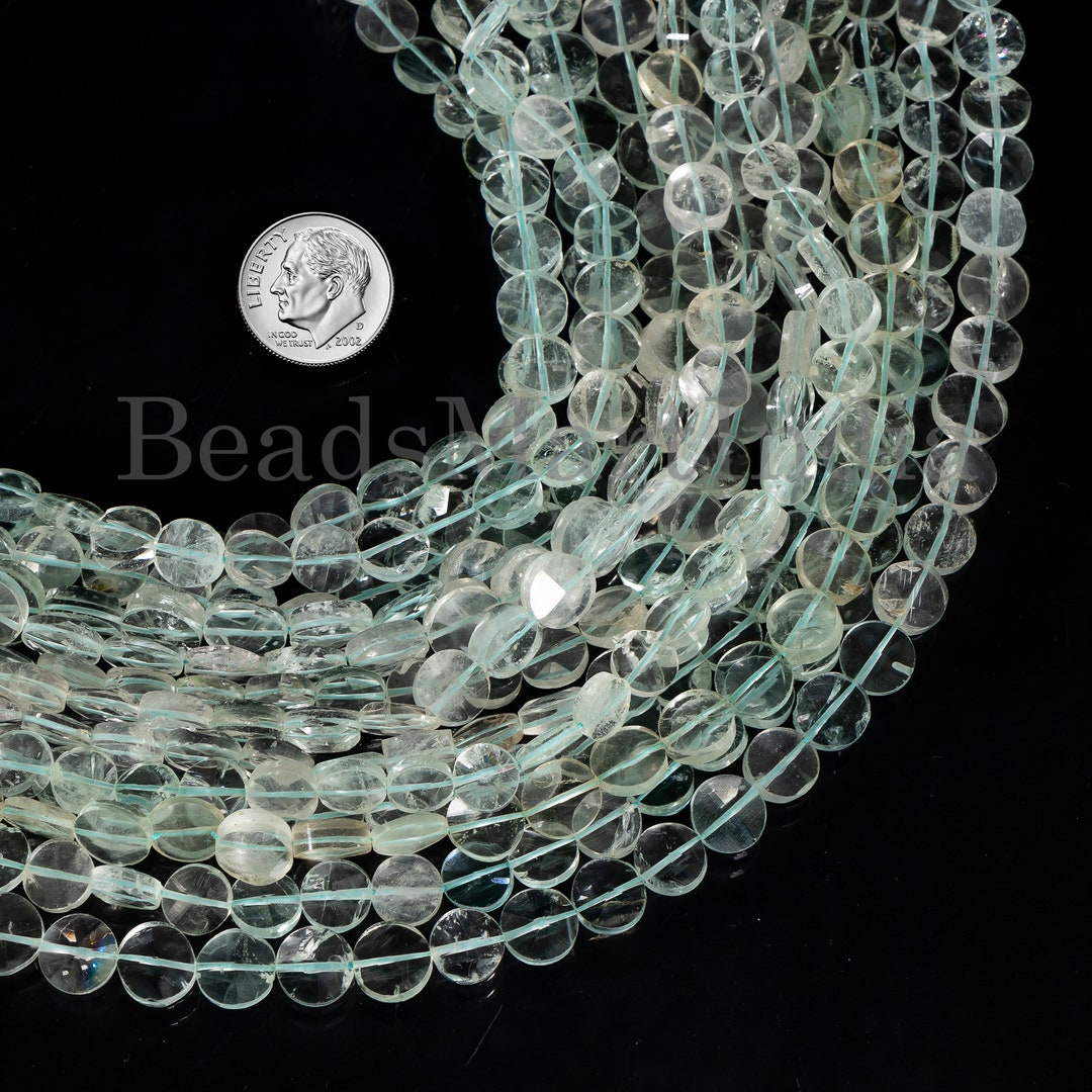 Faceted Aquamarine Coin Shape Beads, 8-9 Mm Aquamarine Gemstone Loose ...