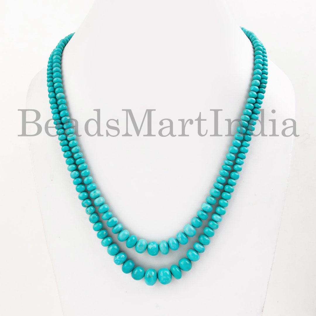 Sleeping Beauty Turquoise Necklace, 23"long Layer Beaded Necklace, Blue ...