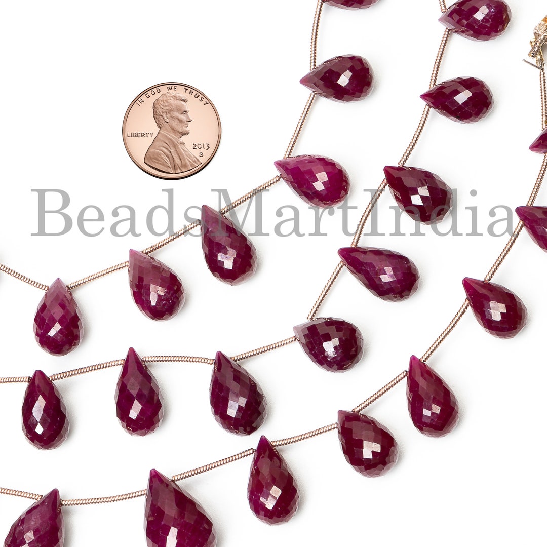 Ruby Beads, 8x13-9x16 MM Ruby Faceted Beads, Ruby Drops Shape Beads ...