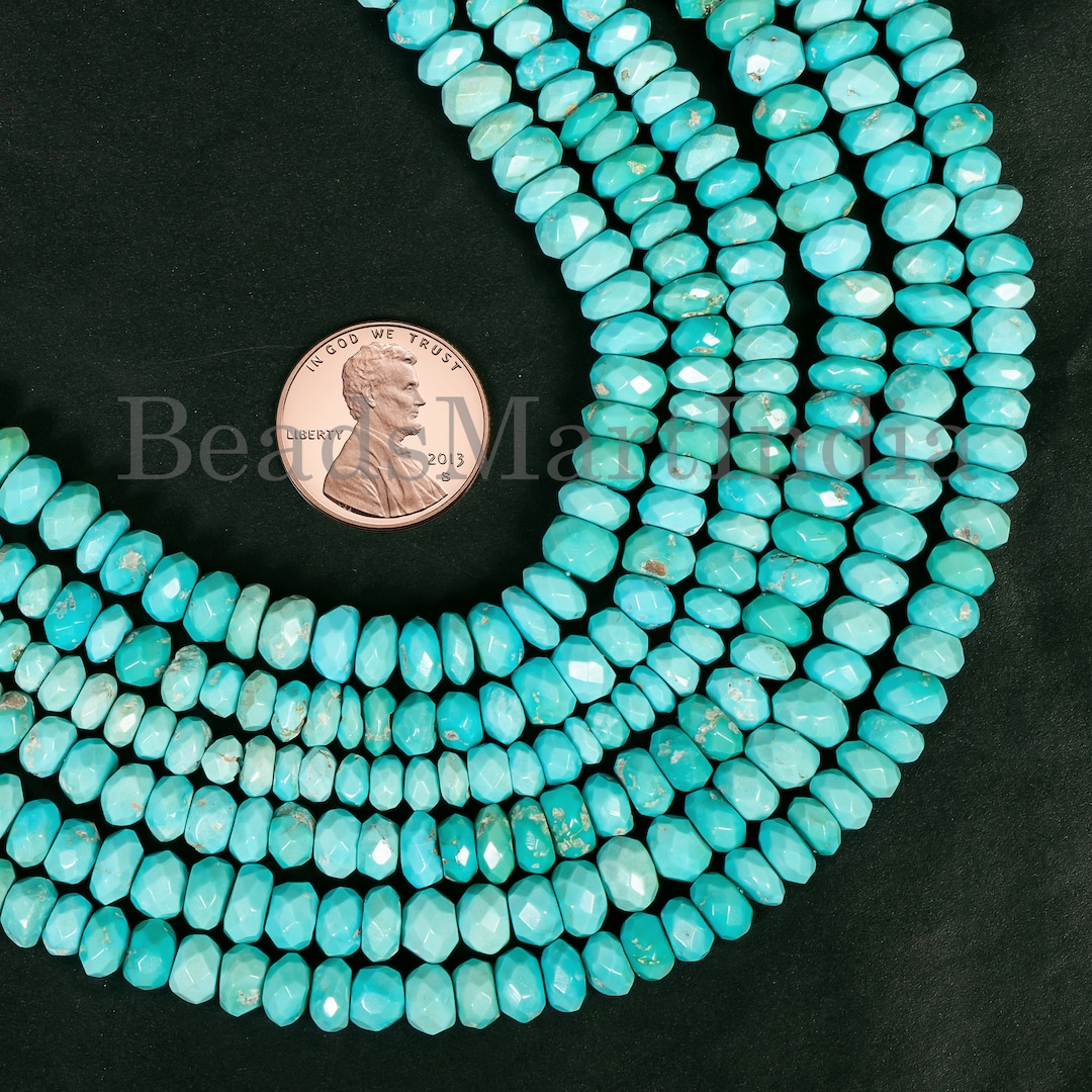 4-6mm Sleeping Beauty Turquoise Faceted Rondelle Beads, Turquoise ...