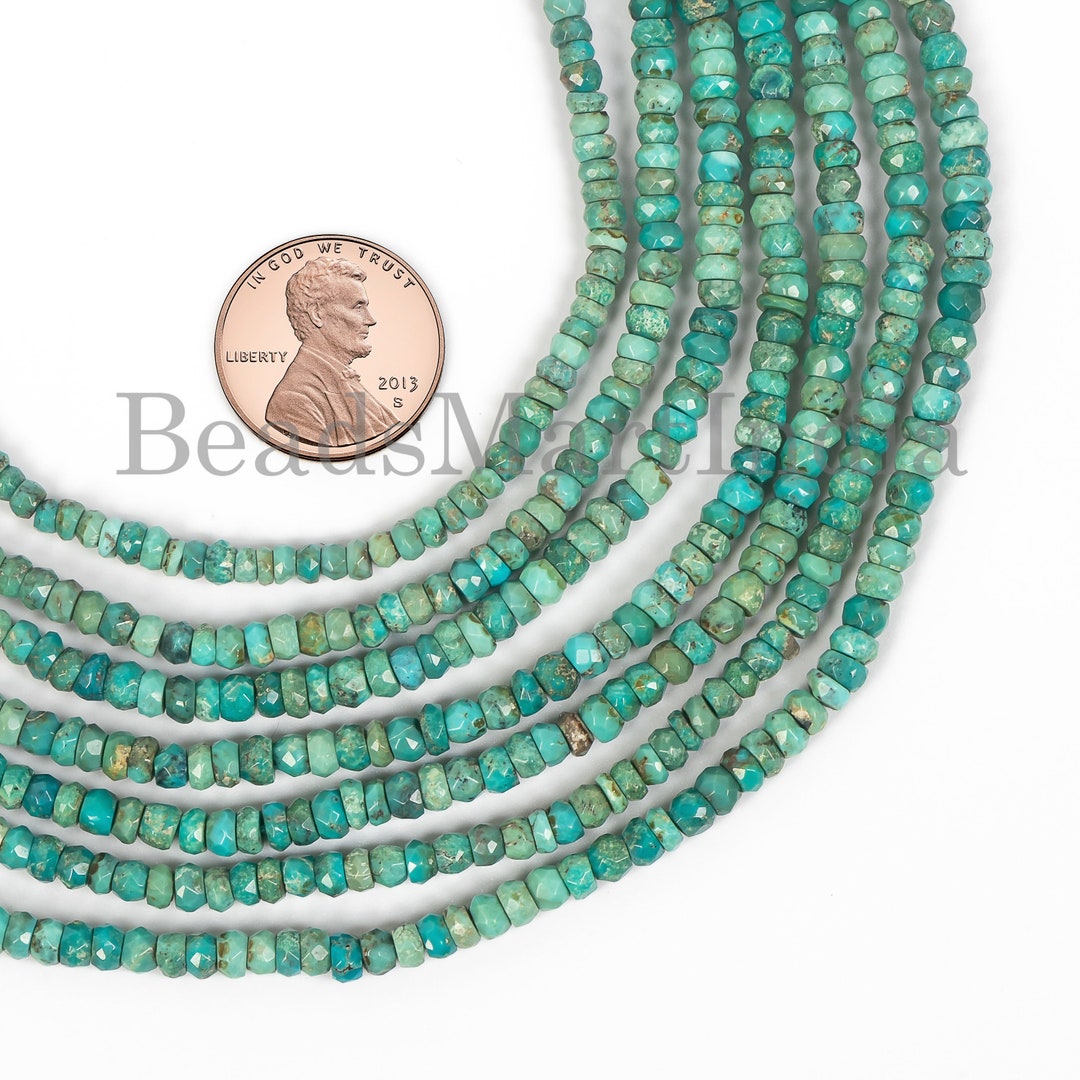 4-4.5mm Arizona Turquoise Faceted Rondelle Beads, Arizona Turquoise ...