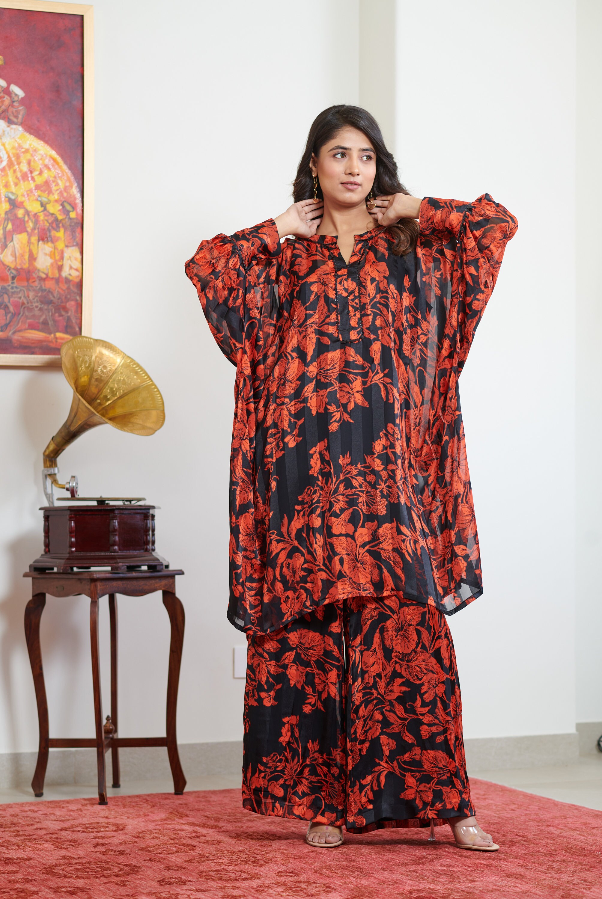Cord Set, Imported Georgette, and Silk Striped Floral Co-ord Set, Flowy ...