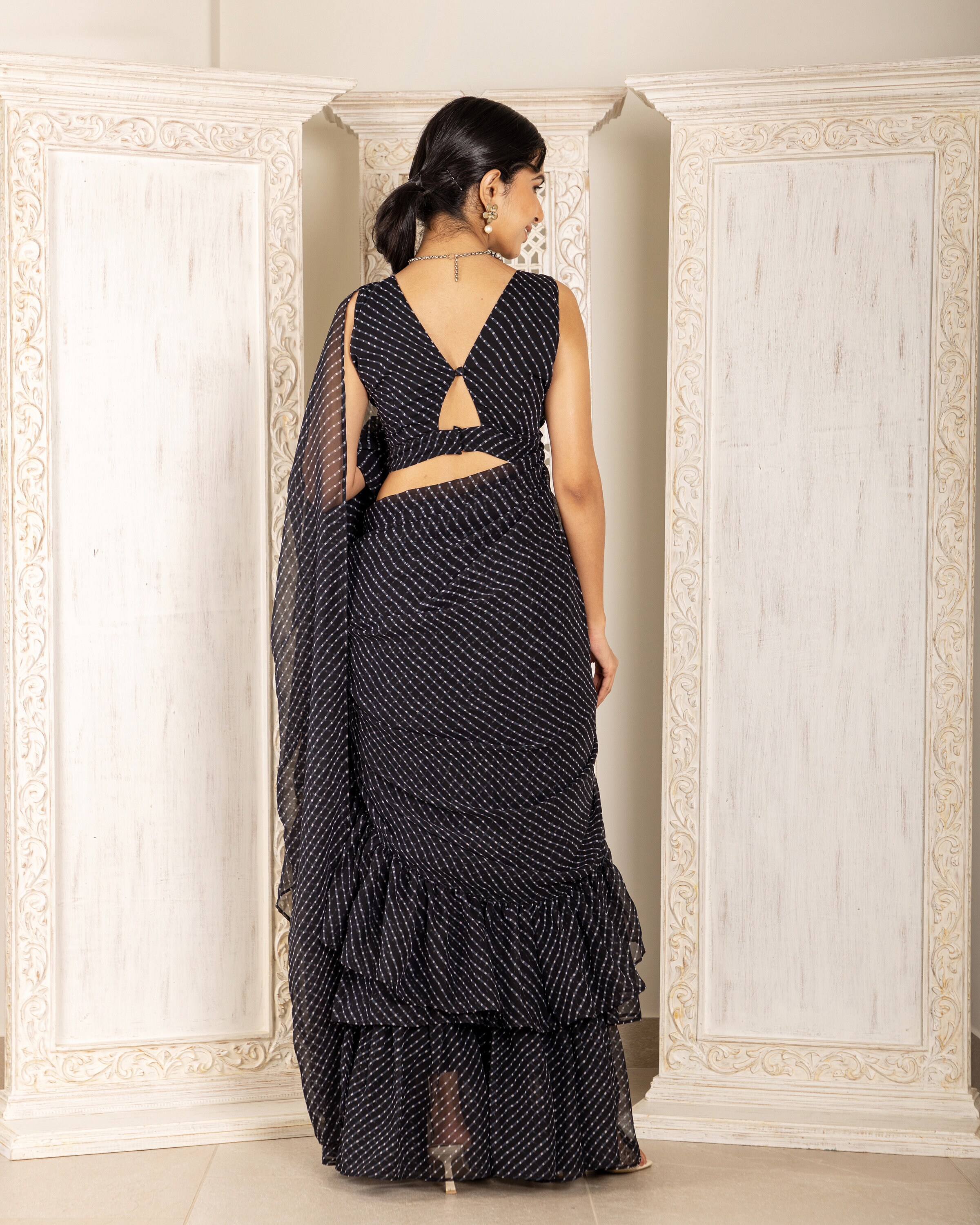 Ruffle Indo Western Saree, Indian Wedding, Pre Draped Saree, Partywear ...