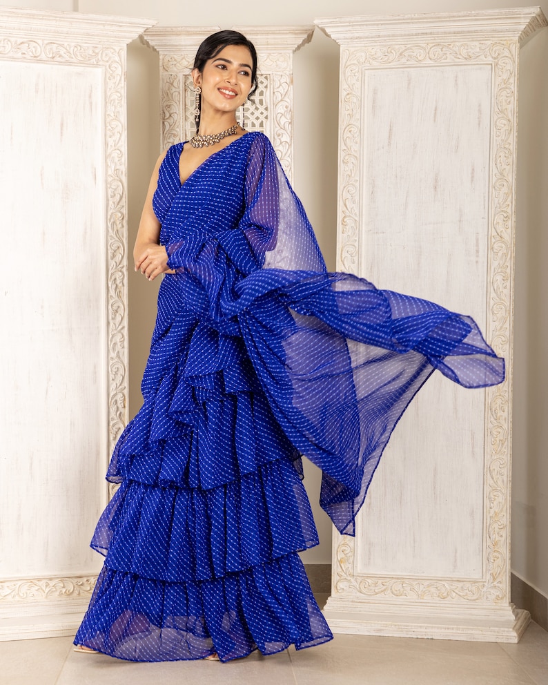 Ruffle Indo Western Saree, Indian Wedding, Pre Draped Saree, Partywear ...