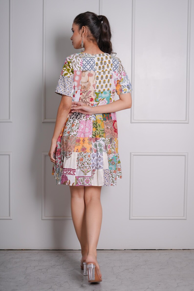 Patchwork Flared Dress, Printed Colourful Patchwork Dress, Patchwork ...