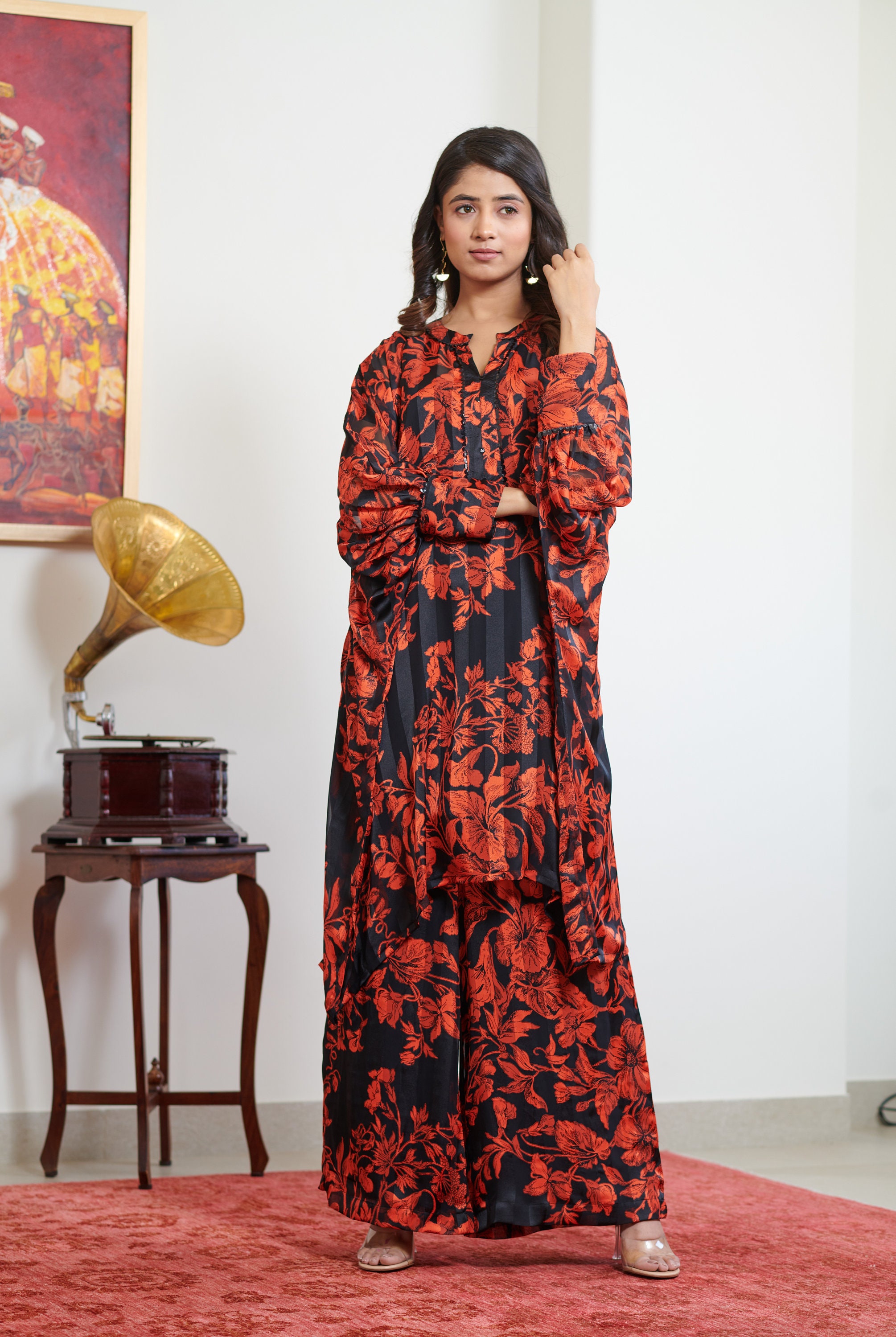 Cord Set, Imported Georgette, and Silk Striped Floral Co-ord Set, Flowy ...