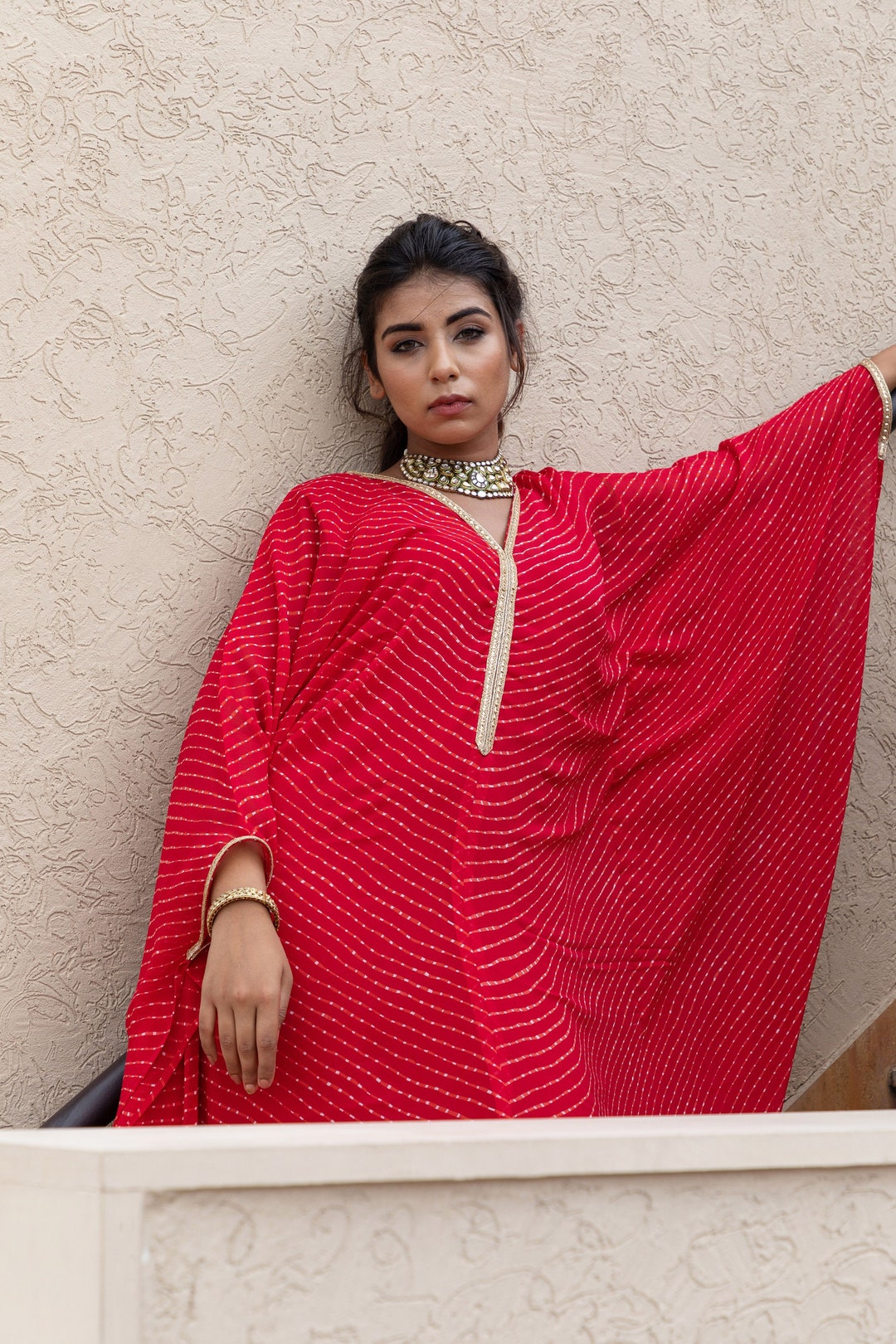 Kaftan | Red Lehriya Print | Made in India | Handmade | Caftan Floor ...