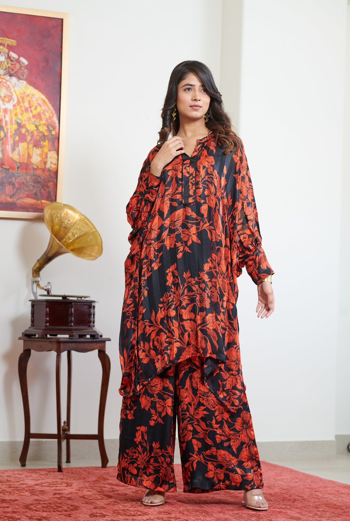 Cord Set, Imported Georgette, and Silk Striped Floral Co-ord Set, Flowy ...
