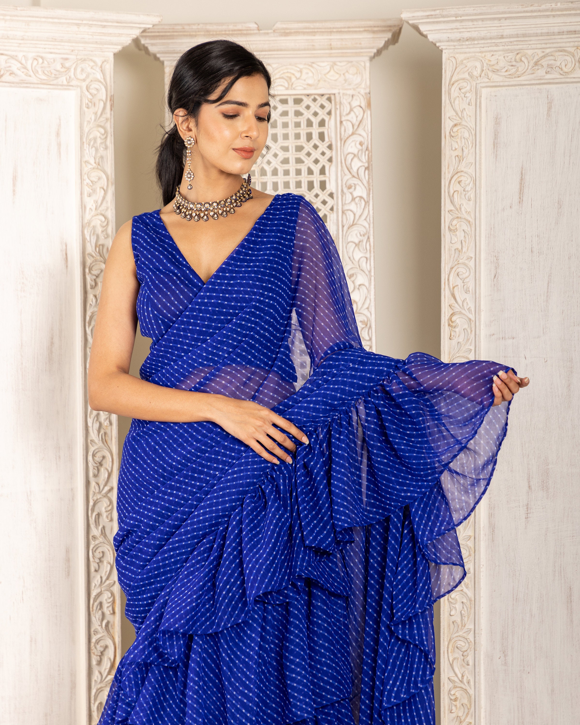 Ruffle Indo Western Saree Indian Wedding Pre Draped Saree - Etsy