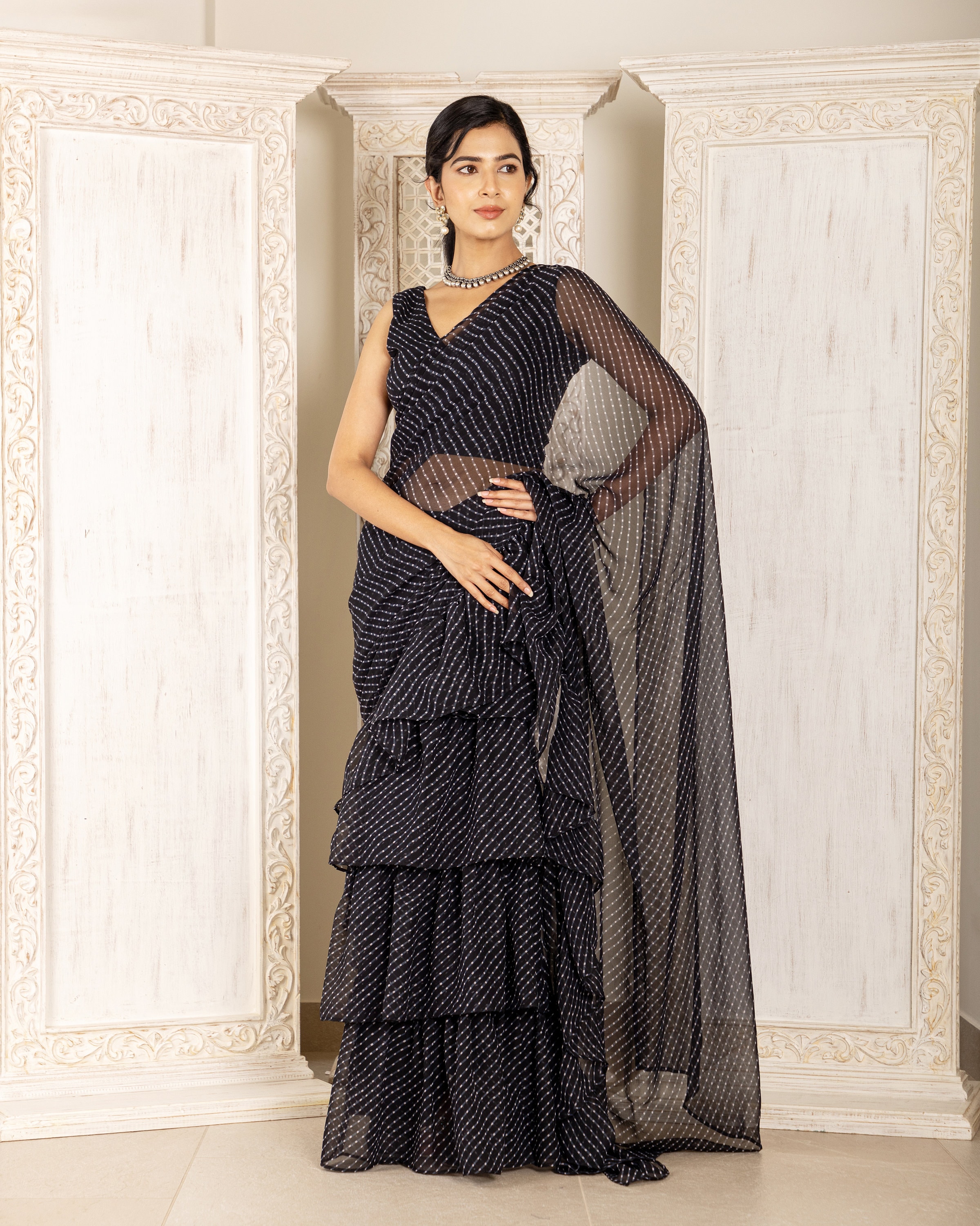 Ruffle Indo Western Saree, Indian Wedding, Pre Draped Saree, Partywear ...