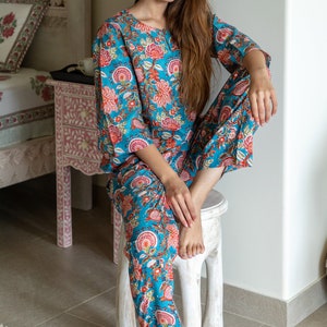 Floral PJ Set, Cotton Hand Block Print, Blue Floral PJ Set, Summer ...
