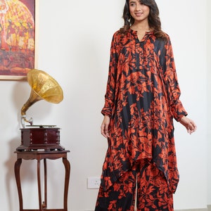 Cord Set, Imported Georgette, and Silk Striped Floral Co-ord Set, Flowy ...