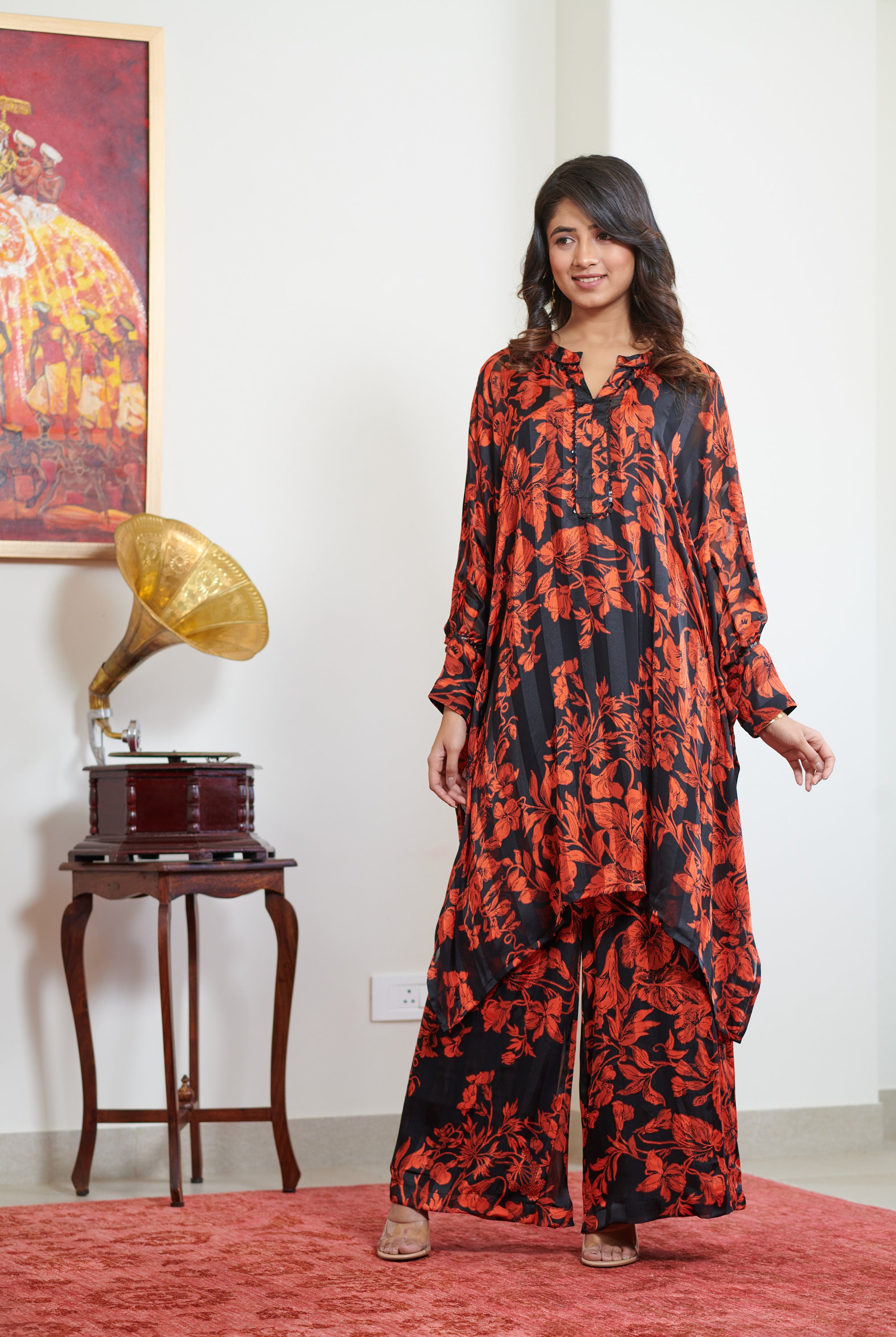 Cord Set, Imported Georgette, and Silk Striped Floral Co-ord Set, Flowy ...