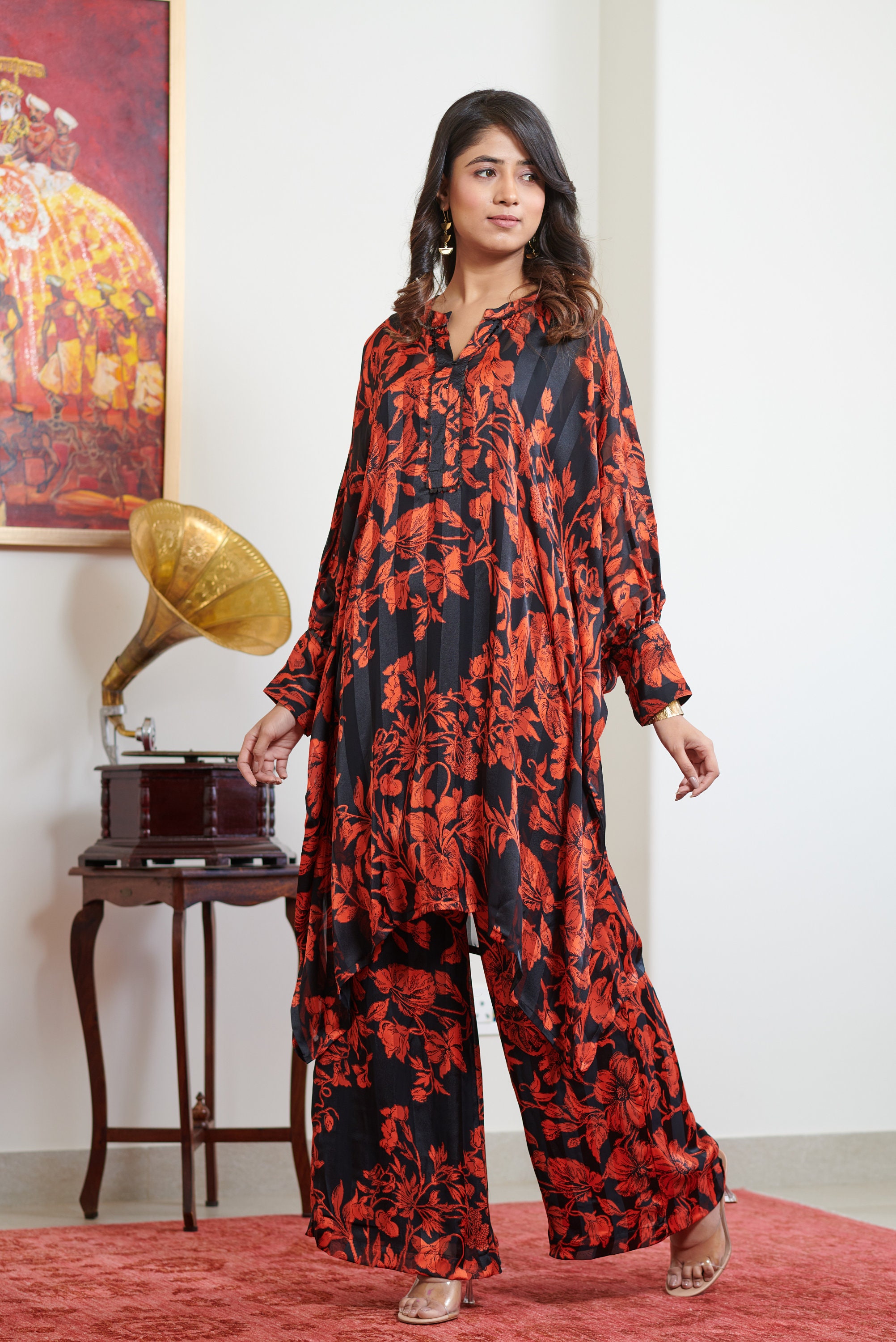 Cord Set, Imported Georgette, and Silk Striped Floral Co-ord Set, Flowy ...