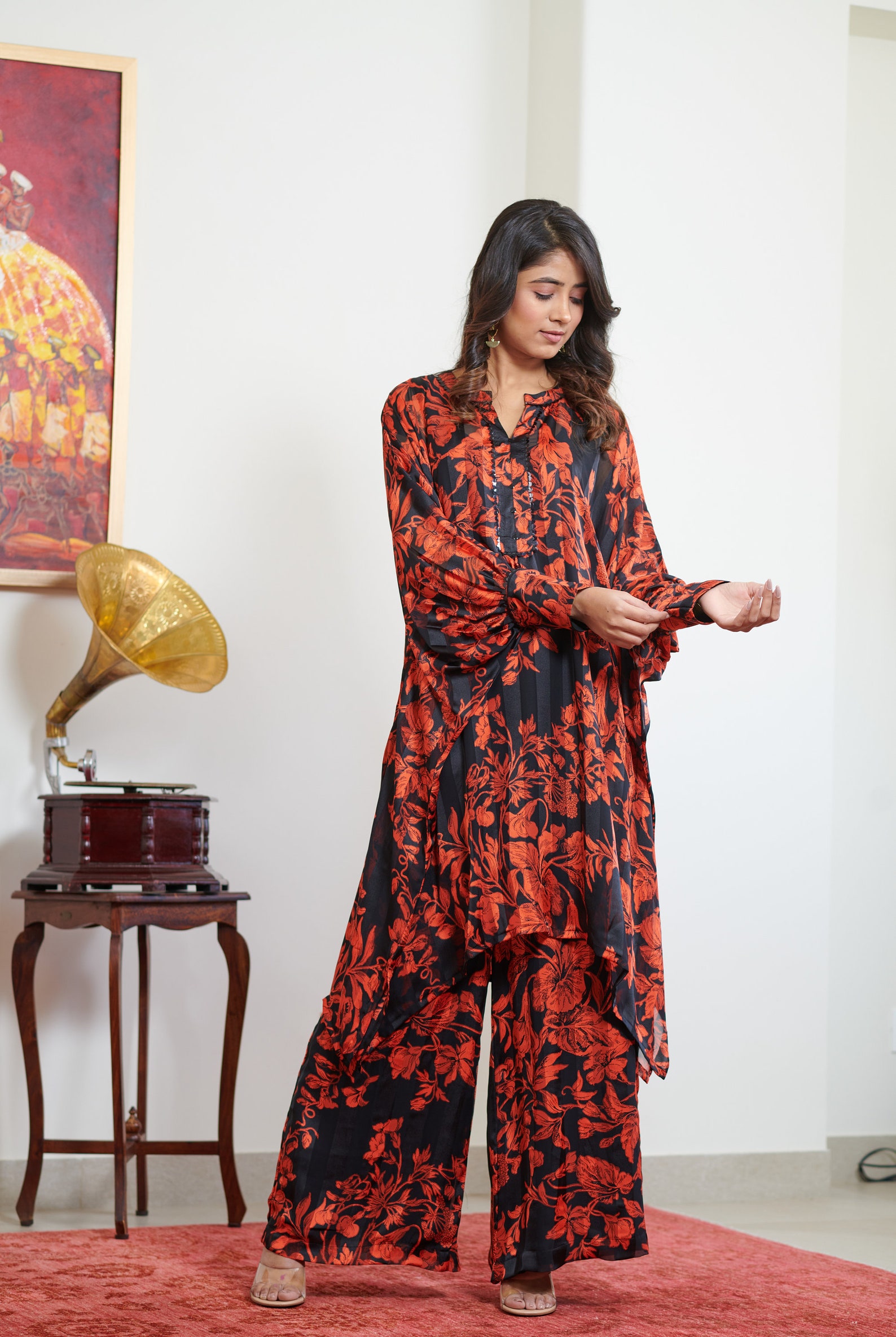 Cord Set, Imported Georgette, and Silk Striped Floral Co-ord Set, Flowy ...