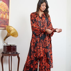 Cord Set, Imported Georgette, and Silk Striped Floral Co-ord Set, Flowy ...