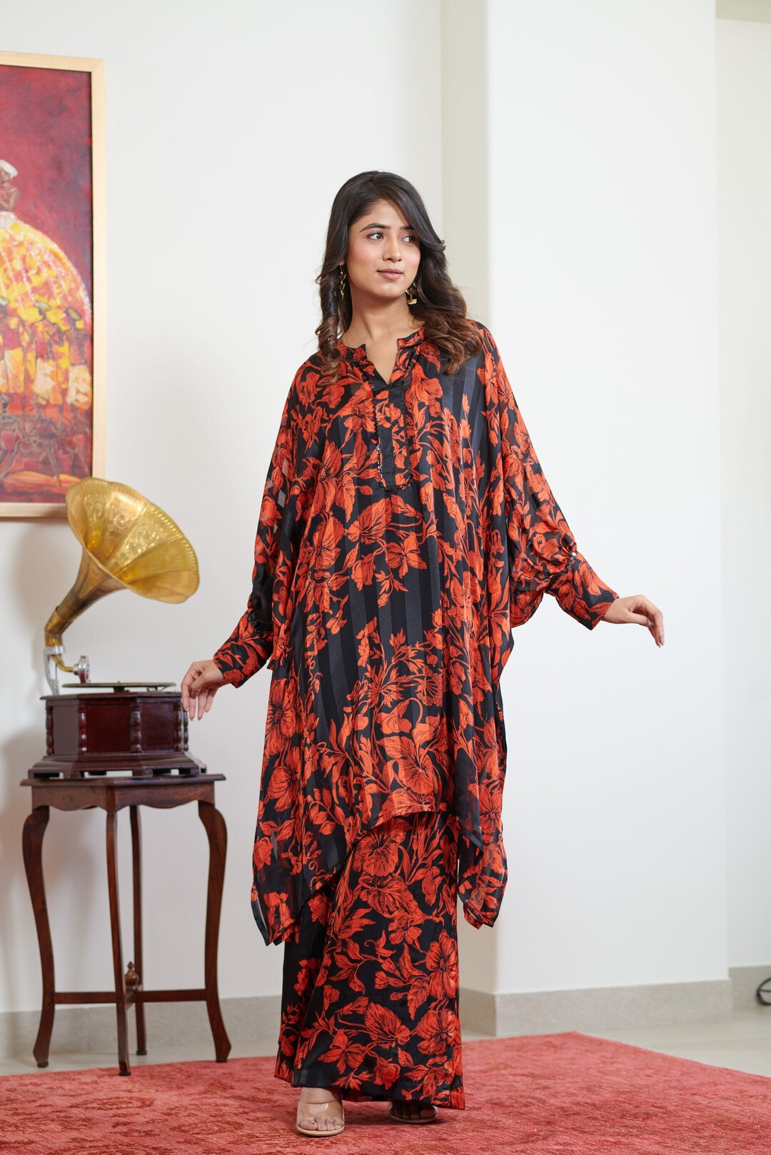 Cord Set, Imported Georgette, and Silk Striped Floral Co-ord Set, Flowy ...