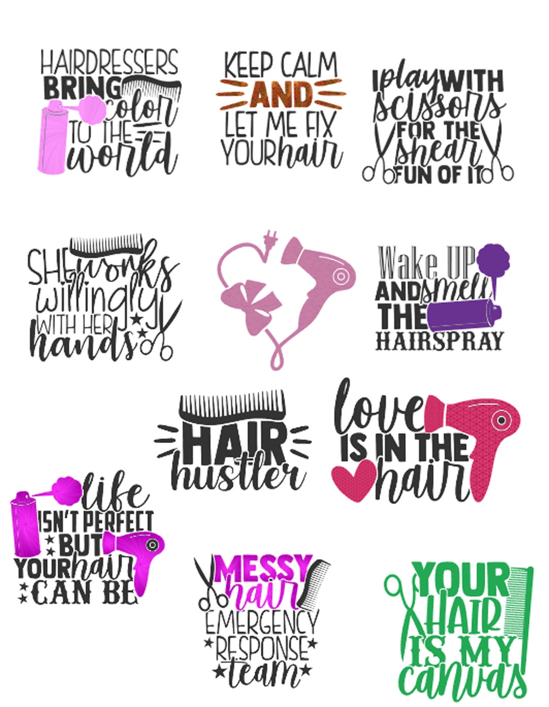 Hair Stylist Vinyl Sticker Sheet3 - 11 Stickers - Etsy