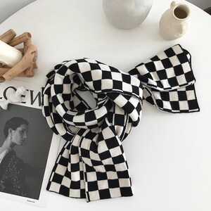 Black Beige White Checkerboard Scarf Shawl Wrap Long Warm Soft Cotton ...