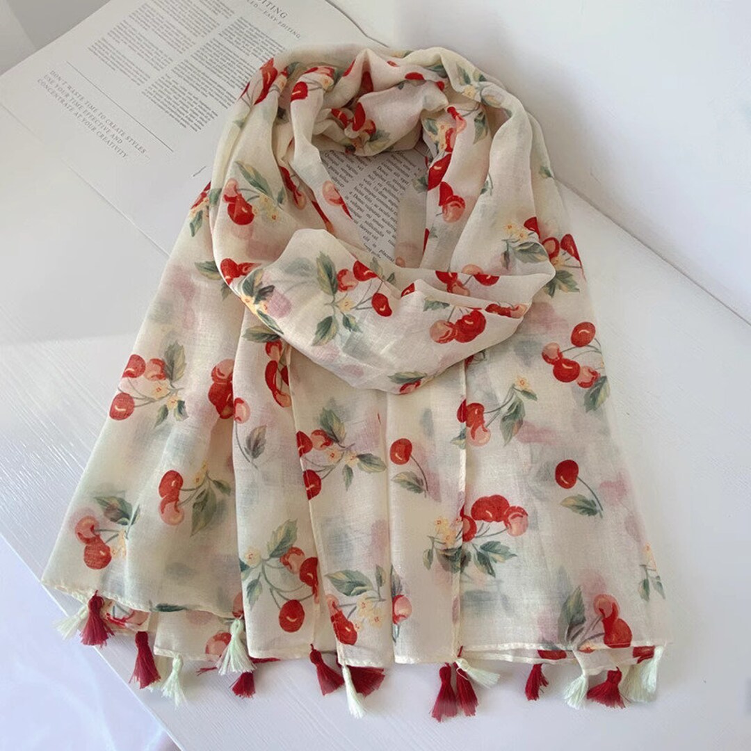 Cherry Print Fruit Scarf Shawl Wrap Large Long Lightweight - Etsy