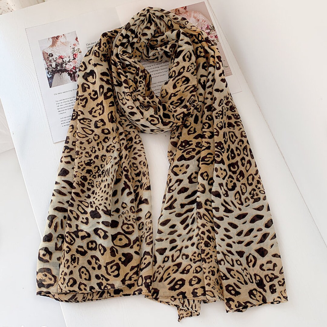 Brown Black Leopard Print Scarf Shawl Wrap Long Light Soft Cotton ...
