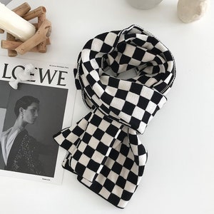 Black Beige White Checkerboard Scarf Shawl Wrap Long Warm Soft Cotton ...