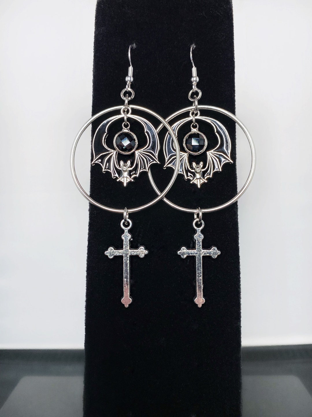 Bela Lugosi’s Dead: Flying Bat, Gothic Victorian Cross, Black Glass ...