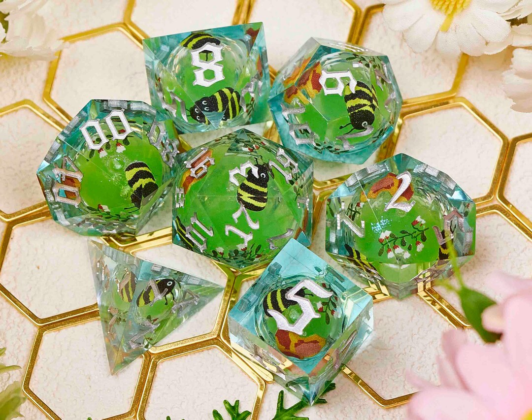 Green Bee Warlock Deluxe Dice Set for Role Playing Games, Full Dice Set ...