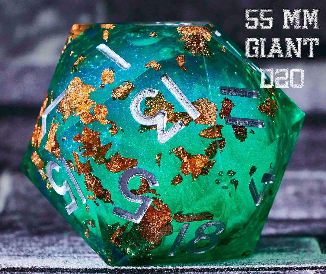 Green Foil Giant D20 Liquid Core Dnd Dice, 55mm Big D20 Dice Gifts ...