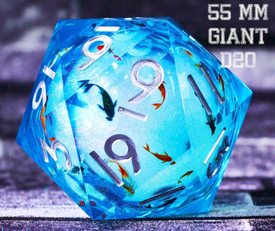 Blue Fish Giant Liquid Core Dice D20, Great Quality Chonk D20 for Dnd ...
