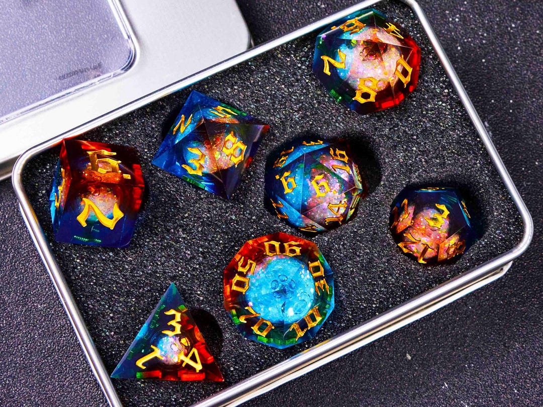Red Blue Dragonborn Character Liquid Core Dice Set for Rpg, Dungeons ...