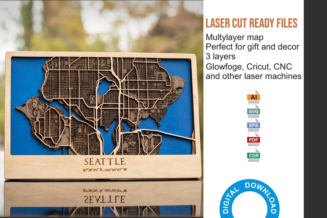 3D Laser Cut Map of Seattle - Multi Layer Street Map Decor Laser Cut ...