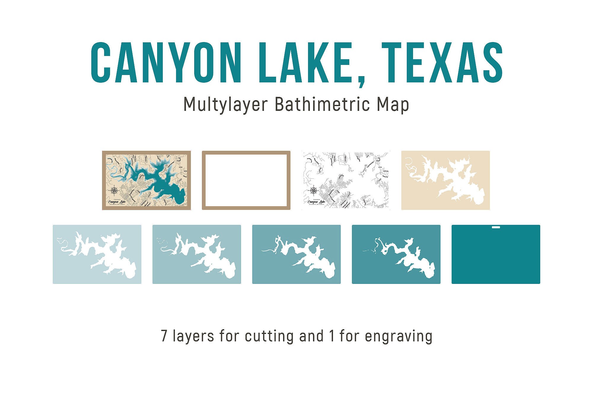 Digital File PDF, SVG, Ai Lake Canyon Map, Lake Texas Bathymetric Depth ...