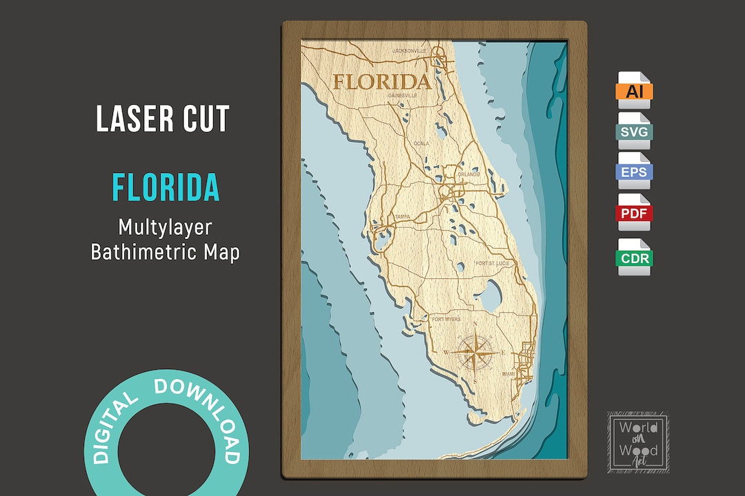 Florida Cutting Files, PDF, AI, SVG - Wood Multilayer Laser Cut Design ...
