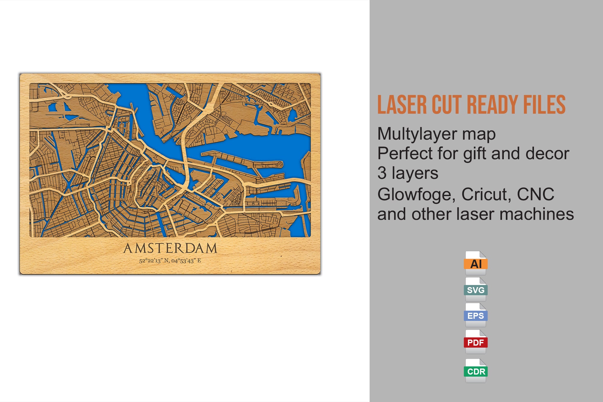 Digital File Amsterdam 3D Laser Cut Map Multilayer Map Decor Laser Cut ...
