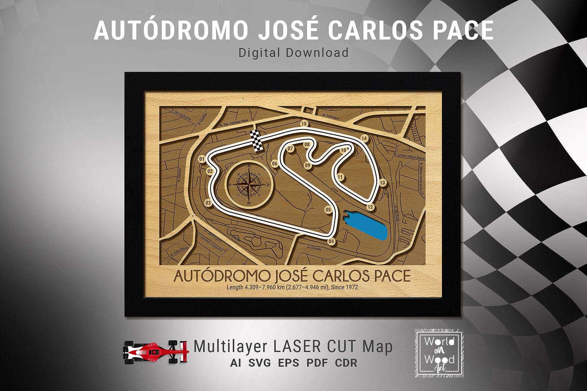 Interlagos Circuit Map SVG, José Carlos Race Tracks 3D Wood Map ...