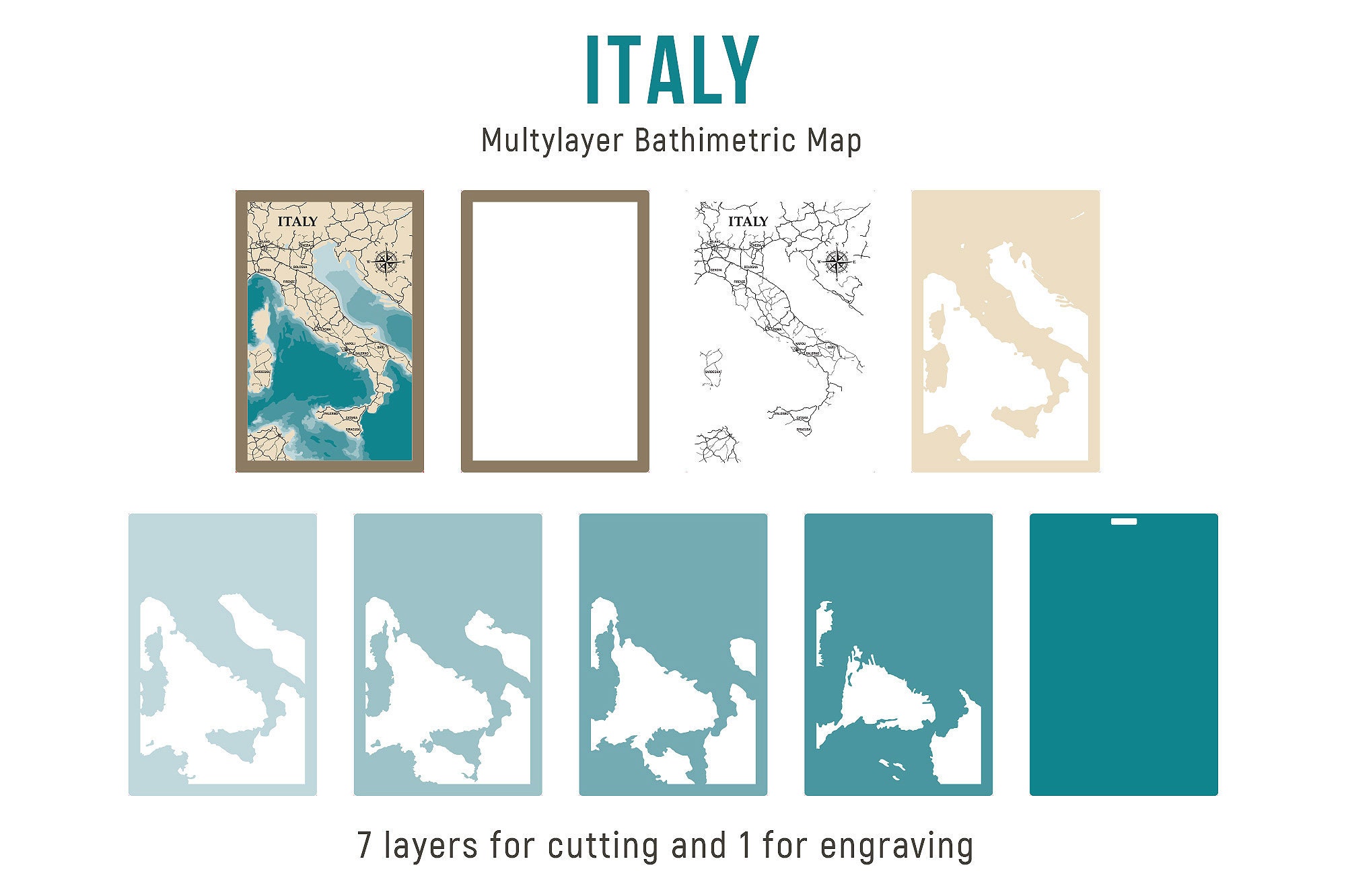 Digital File SVG, PDF - Italy Map, Multilayer Vector Map, Wood ...