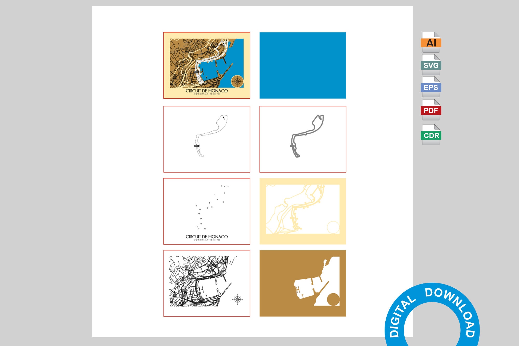 Monaco Circuit Map Cutting Files, PDF, AI, SVG - Wood Multilayer Laser ...