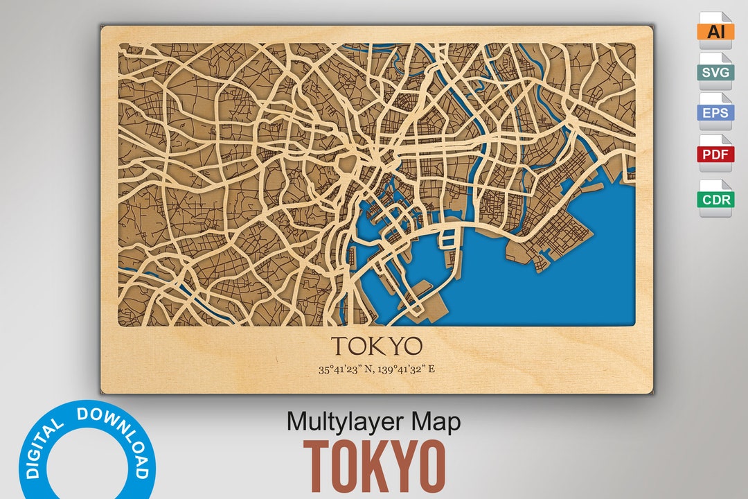 Digital File SVG, PDF - Tokyo Street Map - 3d Multi Layer Street Map ...