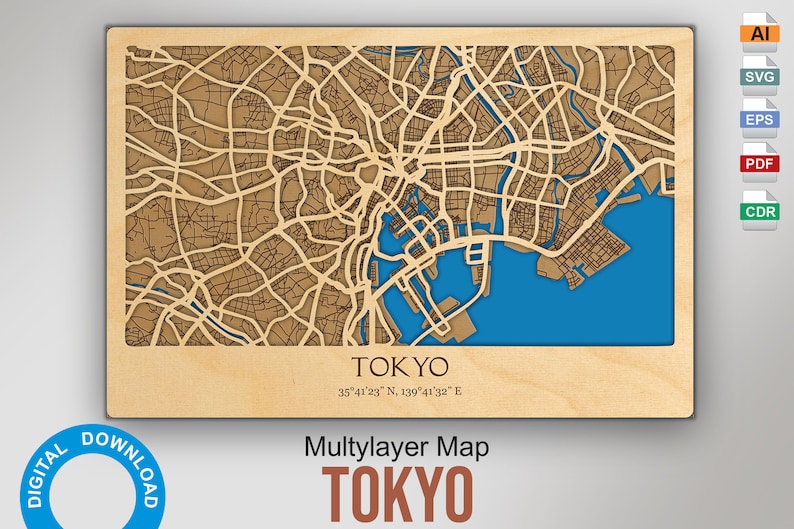 Digital File SVG, PDF Tokyo Street Map 3d Multi Layer Street Map Decor ...
