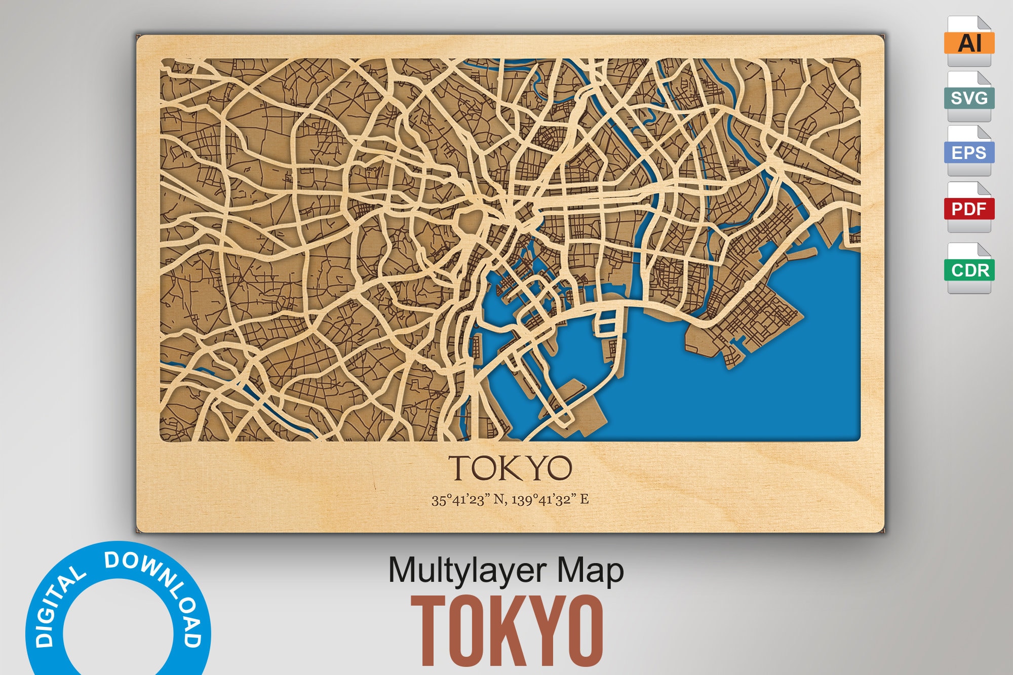 Digital File SVG, PDF Tokyo Street Map 3d Multi Layer Street Map Decor ...