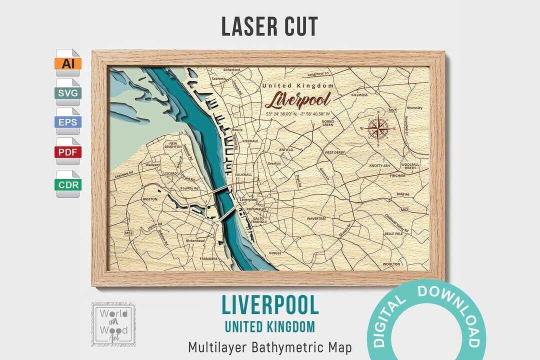 Digital File SVG, PDF - Liverpool Bathymetry Map, 3d Water Depth ...