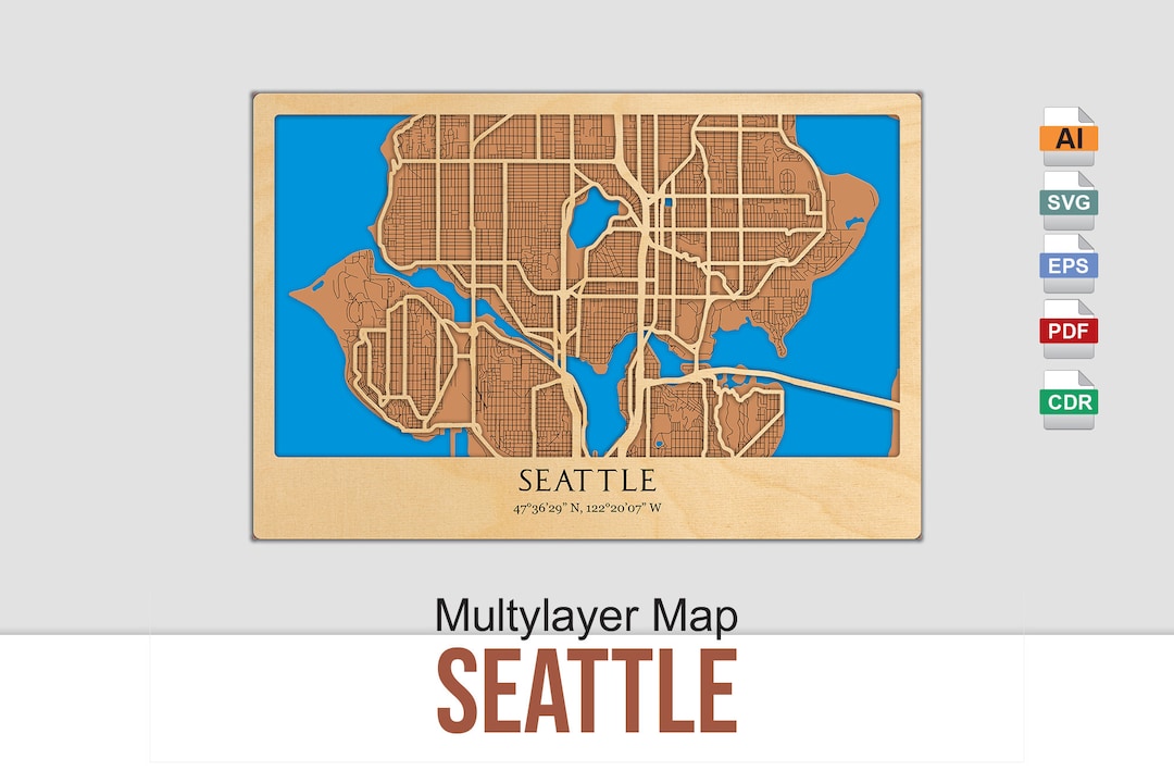 3D Laser Cut Map of Seattle - Multilayer Map Decor Laser Cut Digital ...